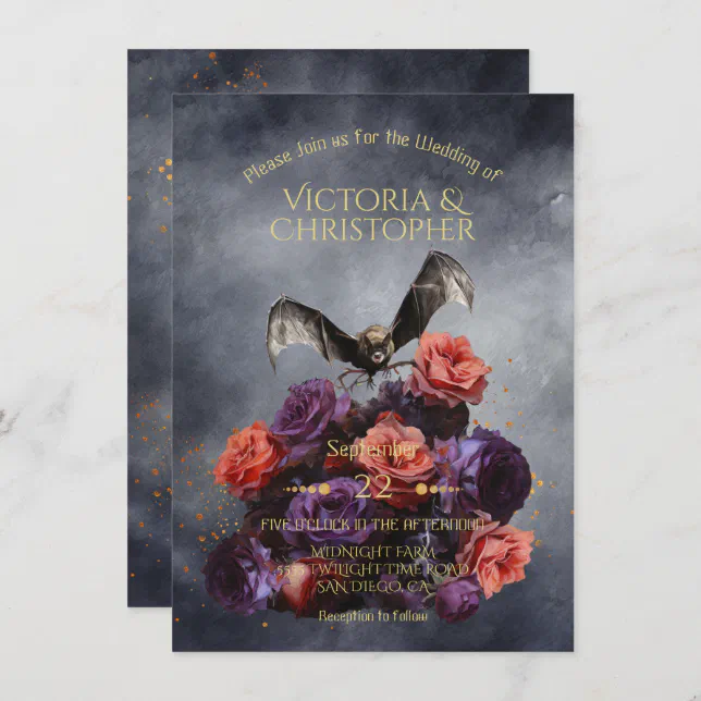 Gothic vampire bat crow dark moody wedding bouquet invitation | Zazzle