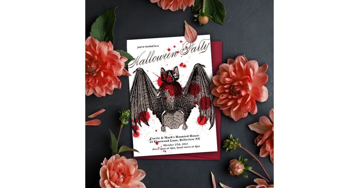Gothic Vampire Bat Halloween Party Invitation | Zazzle