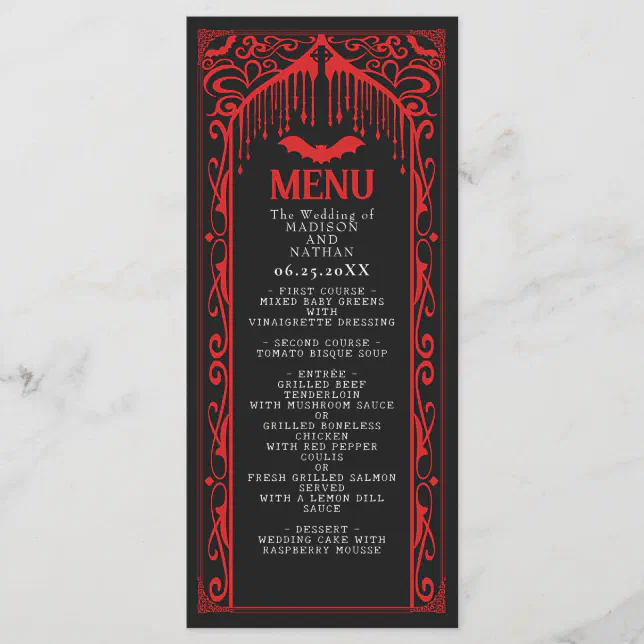 Gothic Vampire Cathedral Wedding Menu | Zazzle