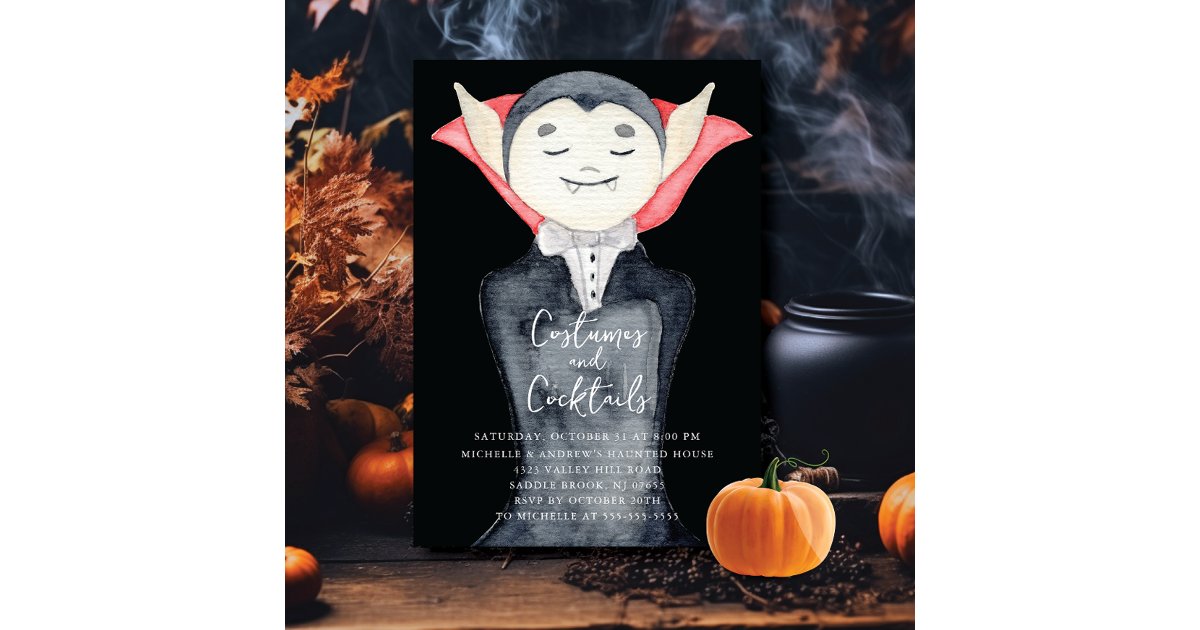 Gothic Vampire Costumes & Cocktail Halloween Party Invitation | Zazzle