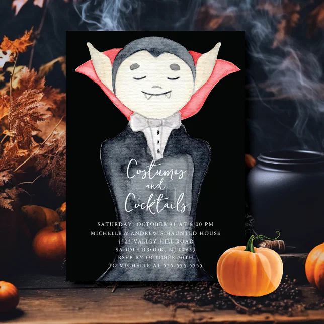 Gothic Vampire Costumes & Cocktail Halloween Party Invitation | Zazzle