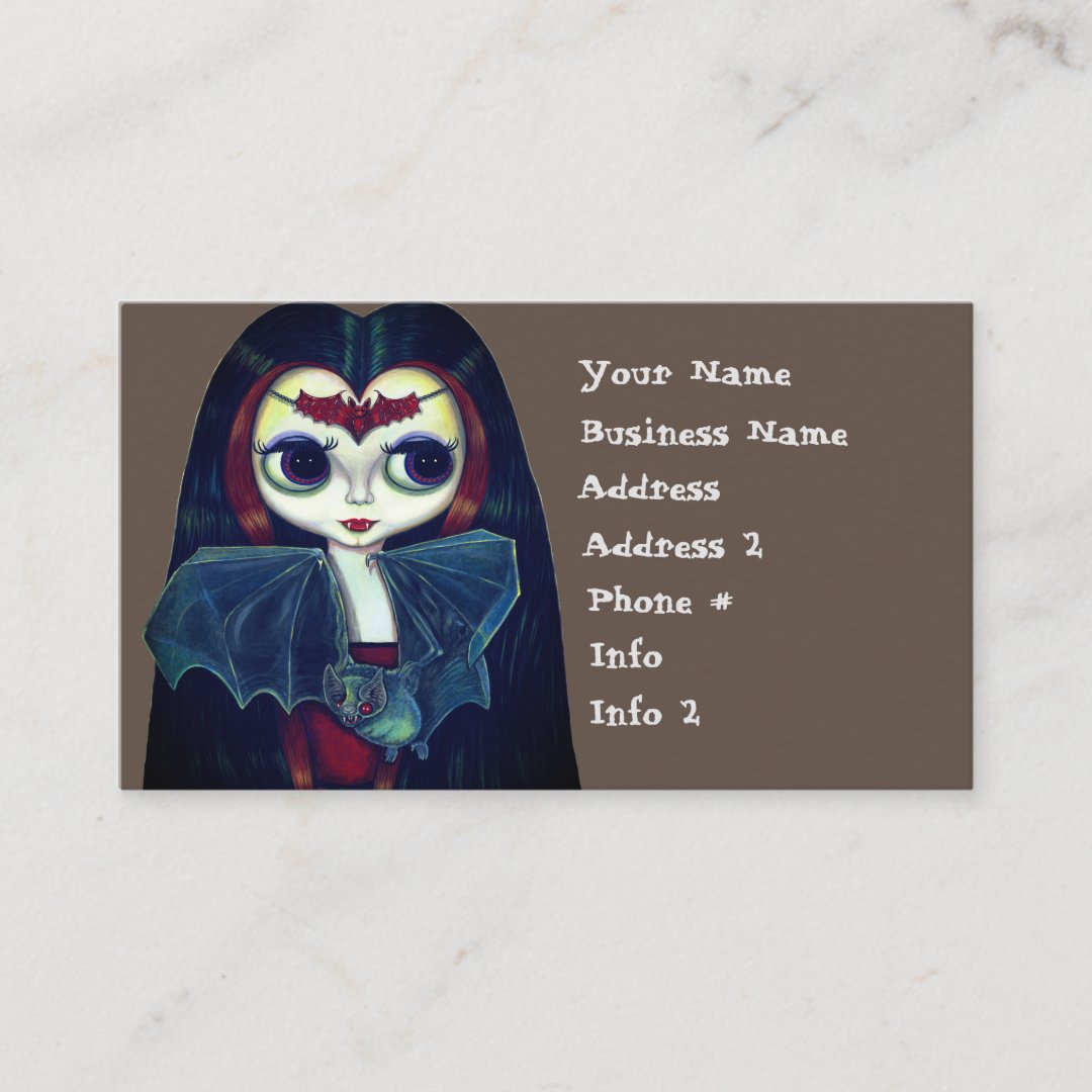 Gothic Vampire Girl with Bat Big Eyes Cute Business Card | Zazzle