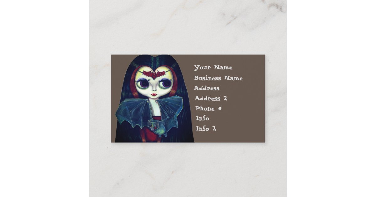 Gothic Vampire Girl with Bat Big Eyes Cute Business Card | Zazzle