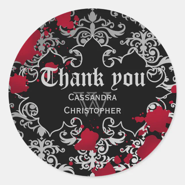 Gothic vampire Halloween wedding thank you Classic Round Sticker | Zazzle