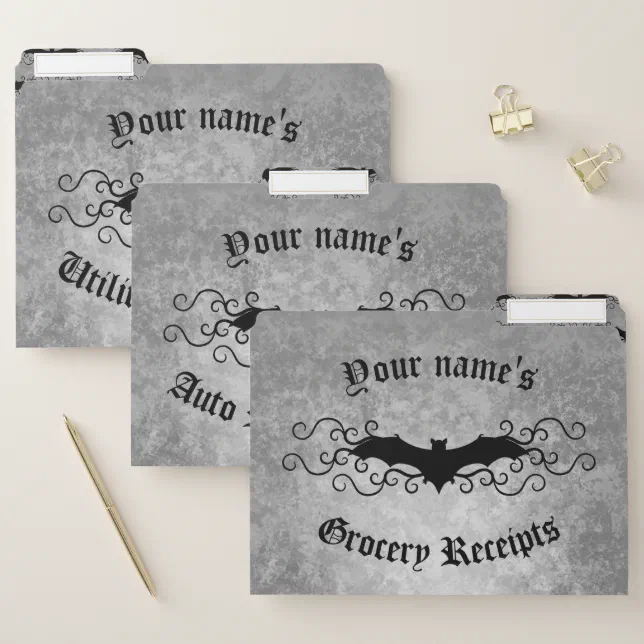 Gothic Victorian bat with swirls elegant File Folder | Zazzle
