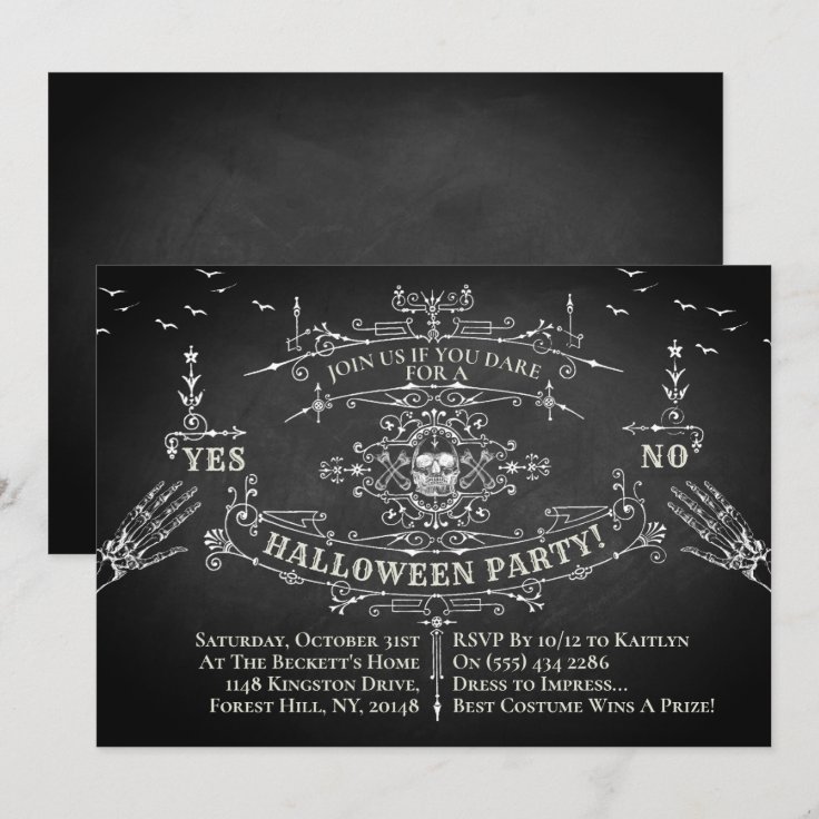 Gothic Victorian Chalkboard Halloween Invitation | Zazzle