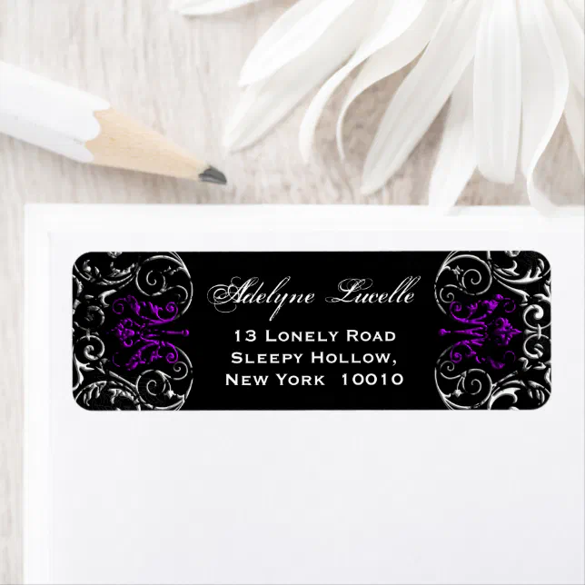 Gothic Victorian Spooky Purple & Black Label | Zazzle
