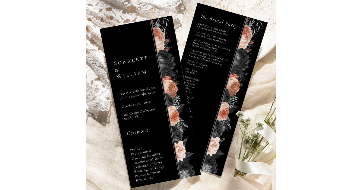 Gothic Vintage Black Blush Simple Wedding Program | Zazzle