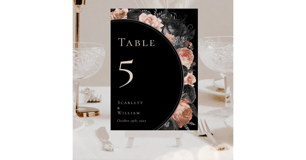 Gothic Vintage Black Blush Wedding Table Number | Zazzle