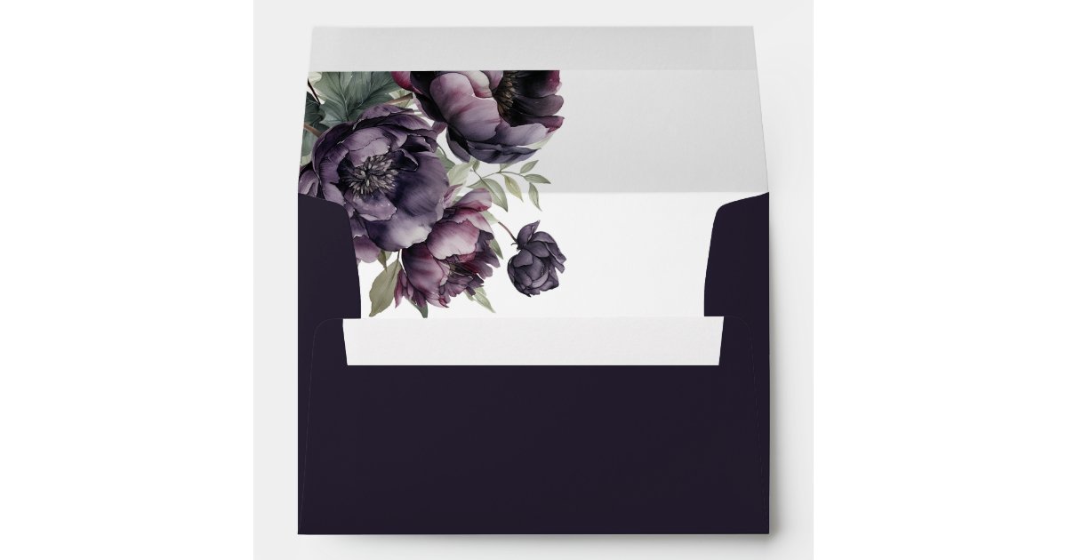 Gothic Vintage Black Dark Peonies Goth Wedding Envelope | Zazzle