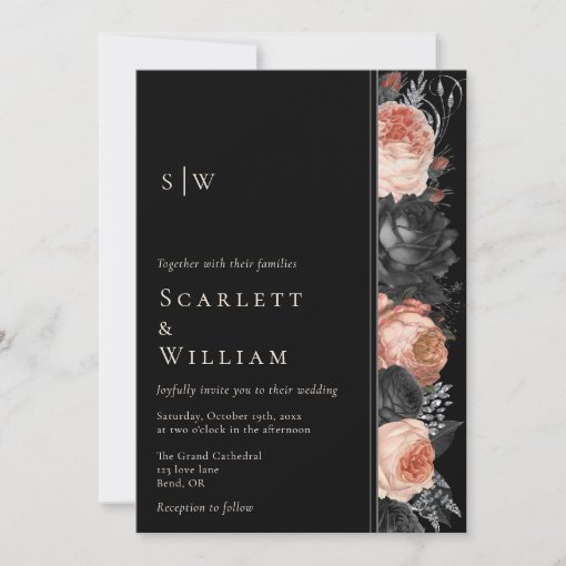 Gothic Vintage Black Monogram Wedding All In One Invitation | Zazzle