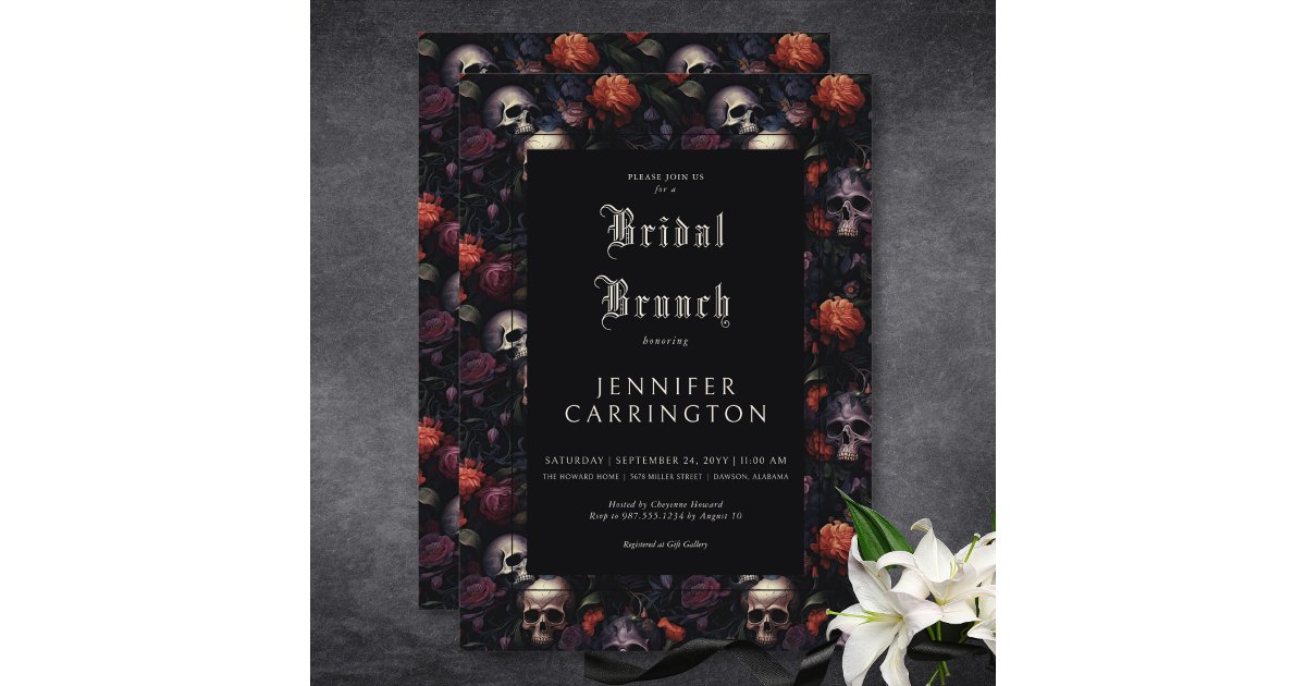 Gothic Vintage Floral & Skulls Bridal Brunch Invitation | Zazzle