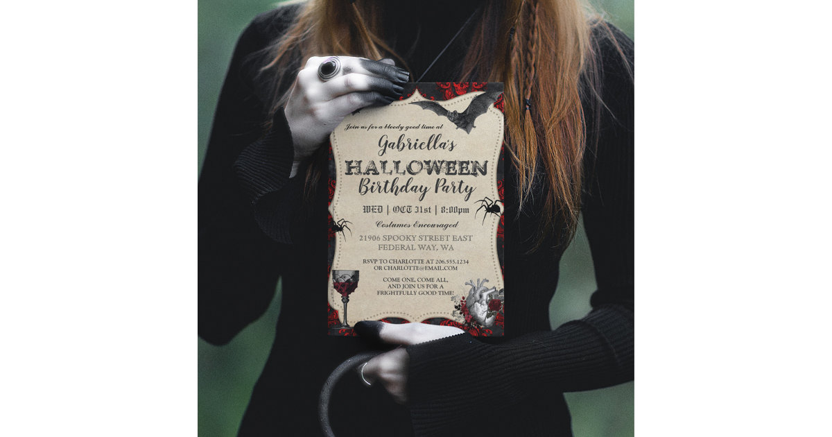Gothic Vintage Halloween Birthday Party Invitation | Zazzle
