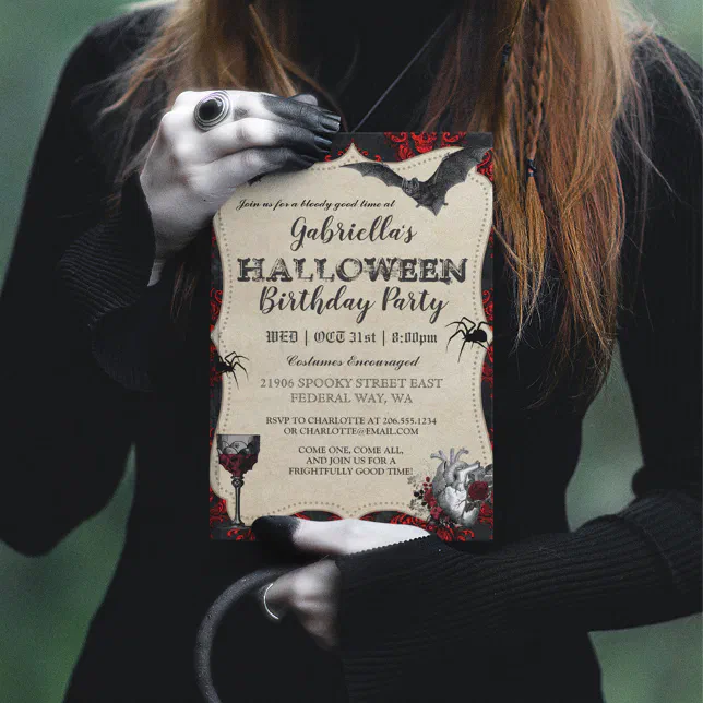 Gothic Vintage Halloween Birthday Party Invitation | Zazzle