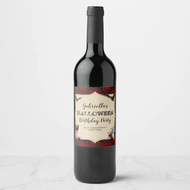 Gothic Vintage Halloween Birthday Party Wine Label | Zazzle