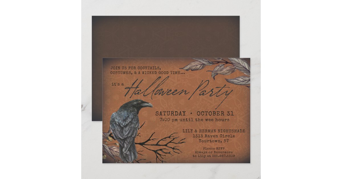 Gothic Vintage Raven Spooky Halloween Invitation | Zazzle