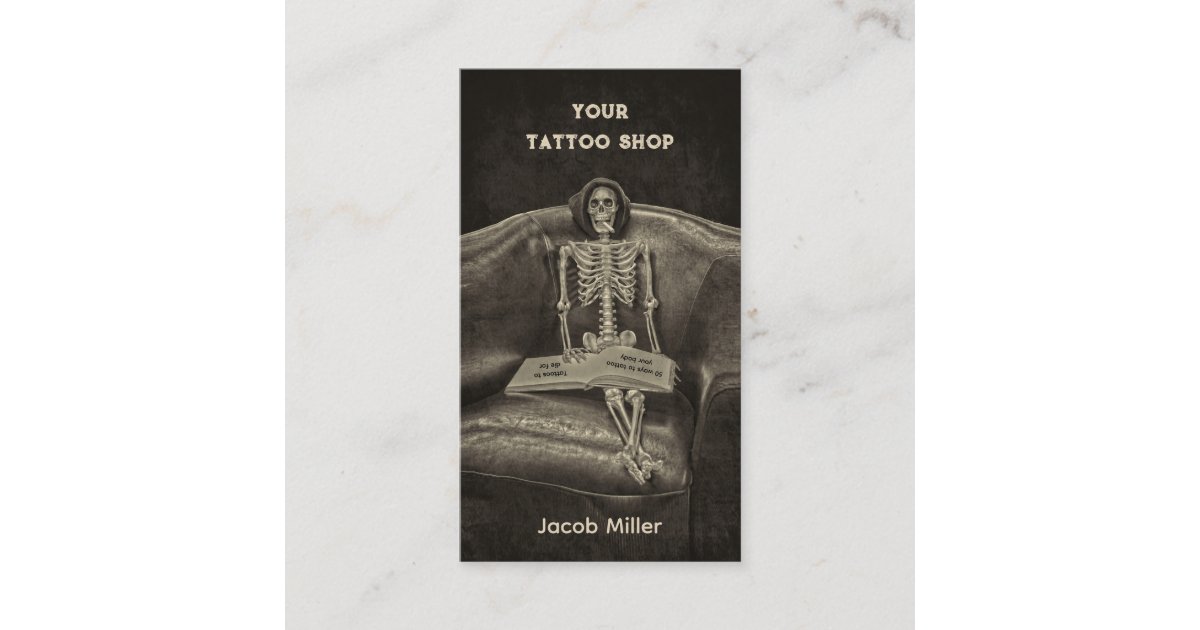 Gothic Vintage Sepia Skeleton Tattoo Shop Business Card | Zazzle