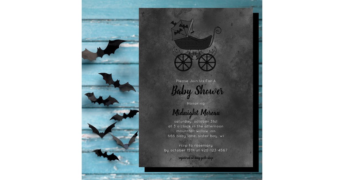 Gothic Vintage Stroller Bat Baby Shower Invitation | Zazzle