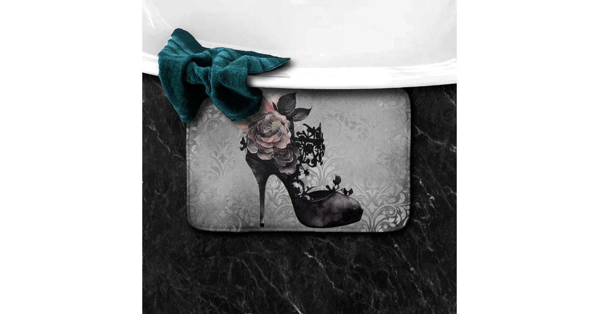 Gothic Vogue | Muted Pastel Rose Fashion Stiletto Bath Mat | Zazzle