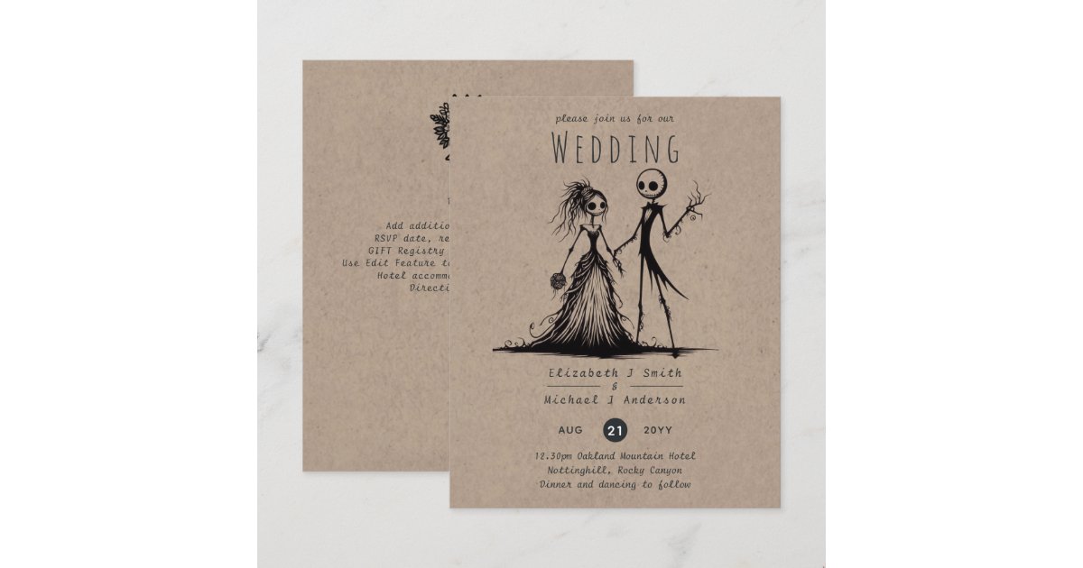 Gothic Wedding Cartoon Bride Groom Handdrawn | Zazzle
