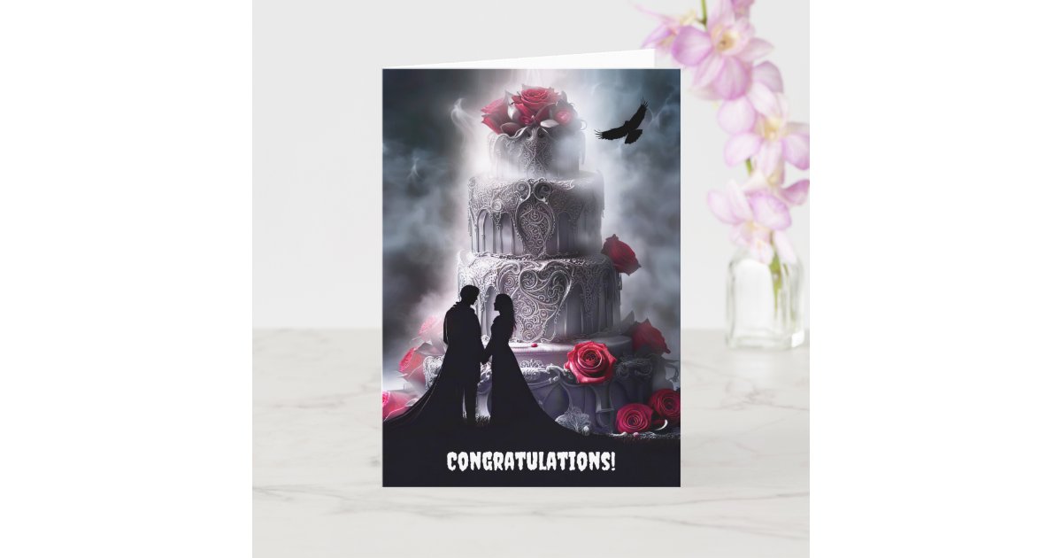 Gothic Wedding Congratulations with Raven Cake Card | Zazzle