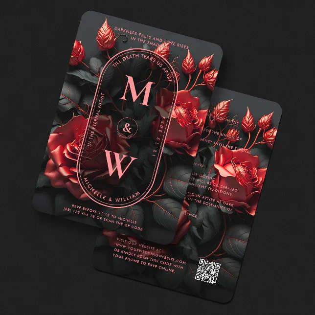 Gothic Wedding Elegant Black Red Roses Boho Luxe Invitation | Zazzle