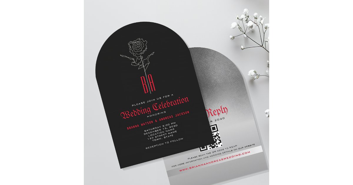 Gothic Wedding Invitation with QR Code | Zazzle