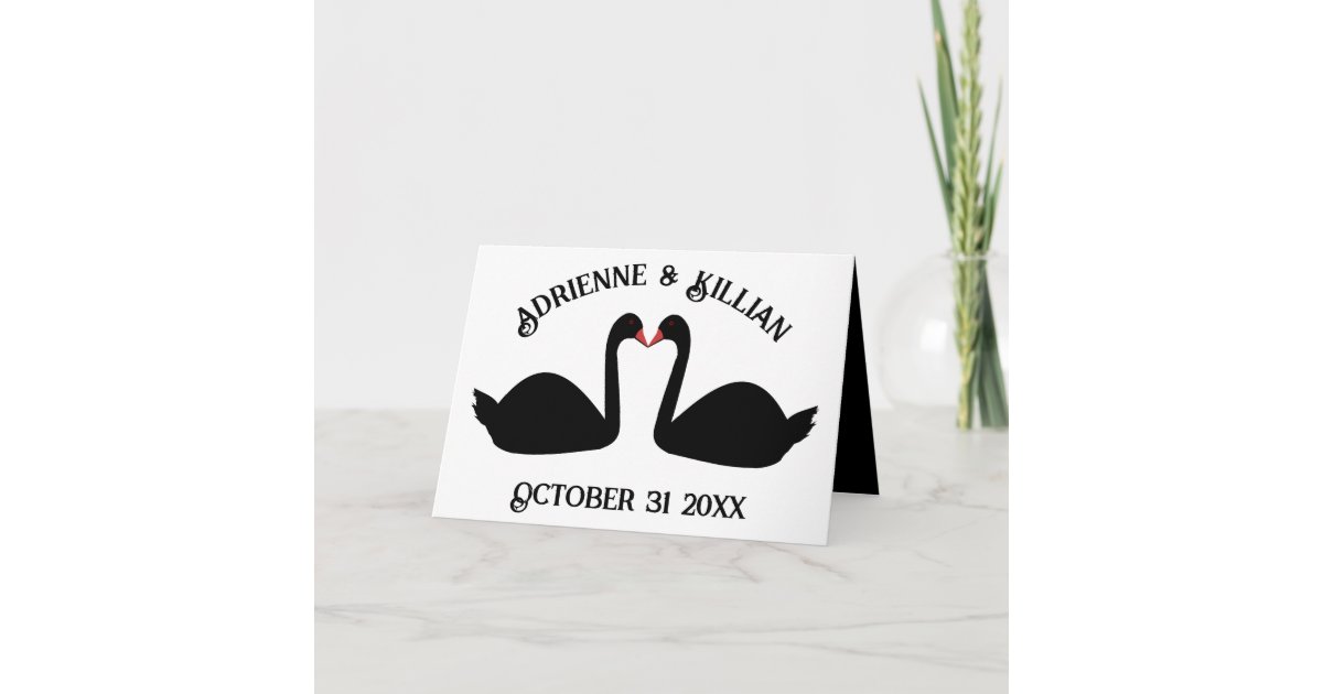Gothic Wedding Kissing Black Swans Custom Card | Zazzle