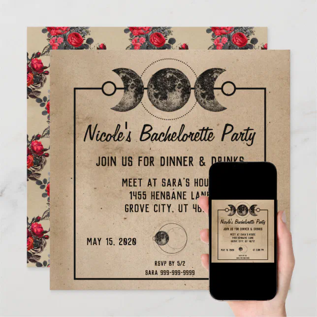 Gothic Wedding Red Roses Bachelorette Invites | Zazzle