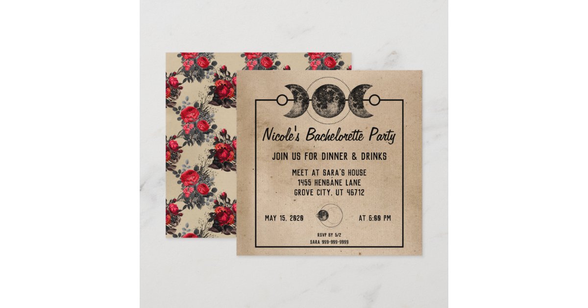 Gothic Wedding Red Roses Bachelorette Invites | Zazzle