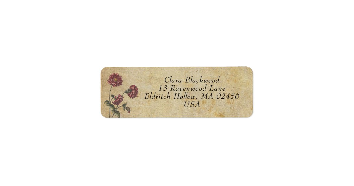 Gothic Wedding Return Address Dark Flowers Vintage Label | Zazzle