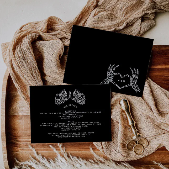 Gothic Wedding Skeleton Hands Wedding Details Enclosure Card | Zazzle