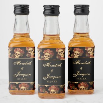Gothic Wedding Skulls Black Red Rose Custom Liquor Bottle Label | Zazzle