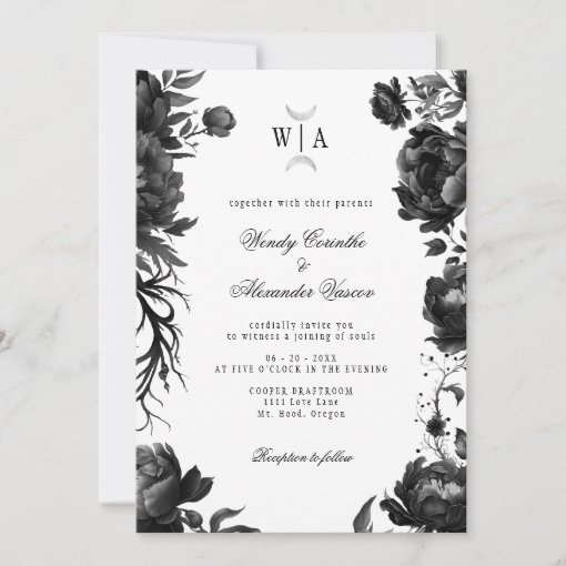 Gothic White Monogram Moon Crest Wedding Photo Invitation | Zazzle