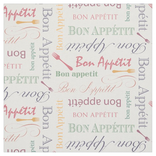 Gourmet Kitchen Bon Appetit Red and White Fabric | Zazzle