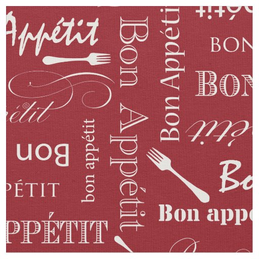 Gourmet Kitchen Bon Appetit Red and White Fabric | Zazzle