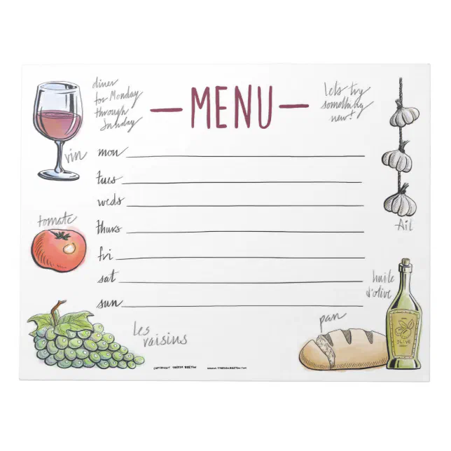 Gourmet Weekly Dinner Menu Sticky Notepad | Zazzle