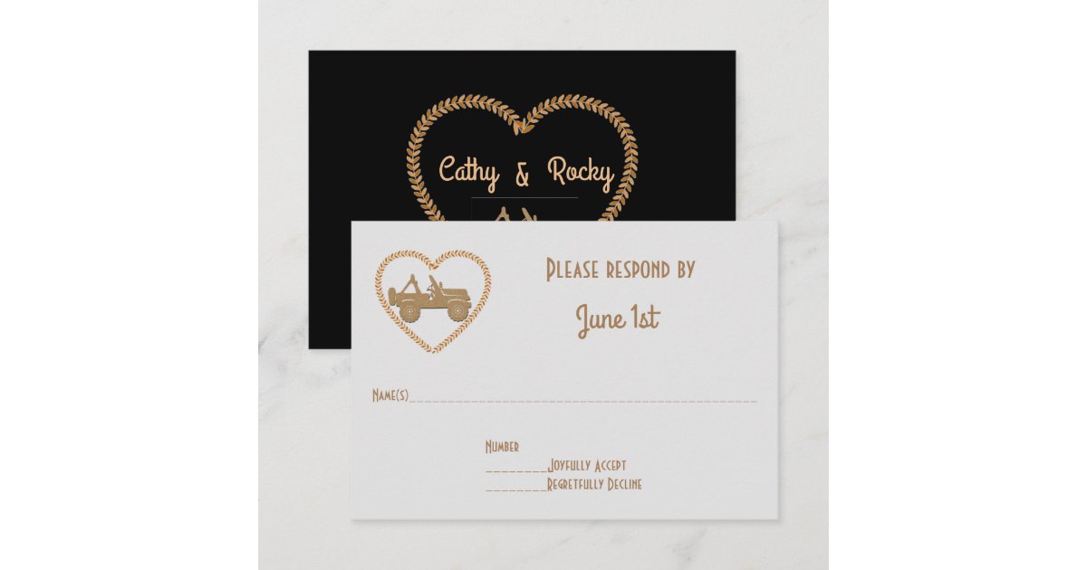 GP Off Road 4X4 & Names in Heart Wedding RSVP Invitation | Zazzle