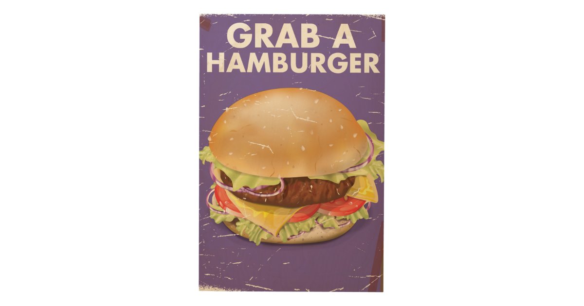 Grab a Hamburger Vintage Food Poster. Wood Wall Art | Zazzle