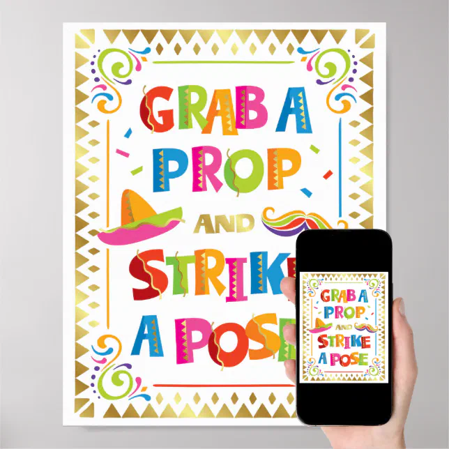 GRAB A PROP AND STRIKE A POSE Party Sign Print | Zazzle