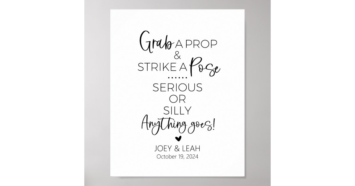 Grab A Prop Strike a Pose Photo Booth Sign | Zazzle