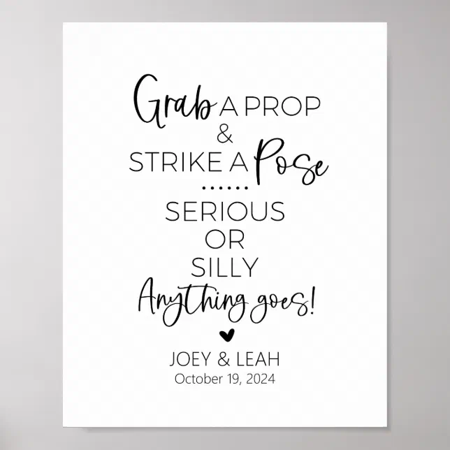 Grab A Prop Strike a Pose Photo Booth Sign | Zazzle