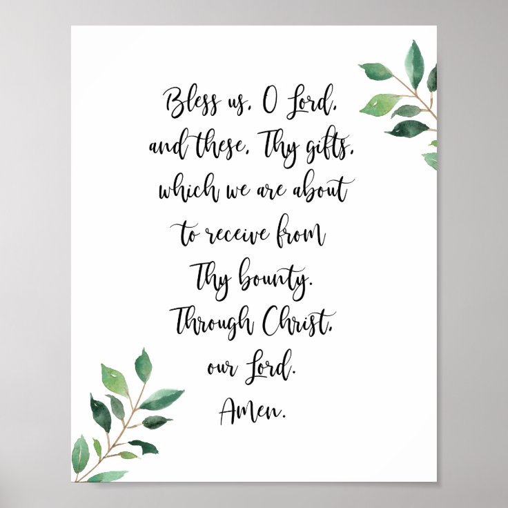 Grace Before Meals Prayer Print Calligraphy | Zazzle