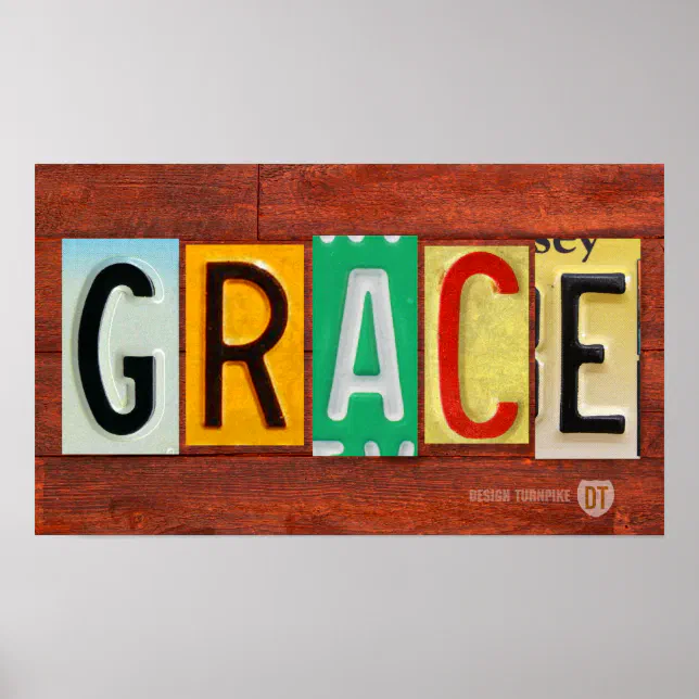 GRACE License Plate Lettering Name Sign Poster | Zazzle