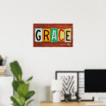 GRACE License Plate Lettering Name Sign Poster | Zazzle