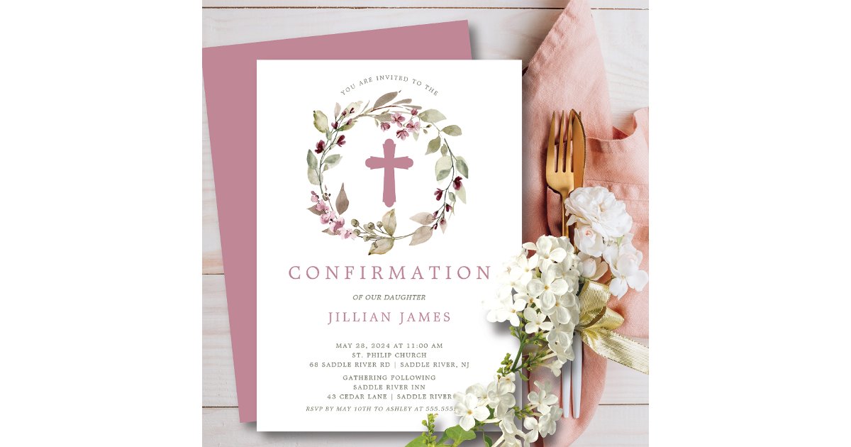 Graceful Gathering First Confirmation Invitation | Zazzle