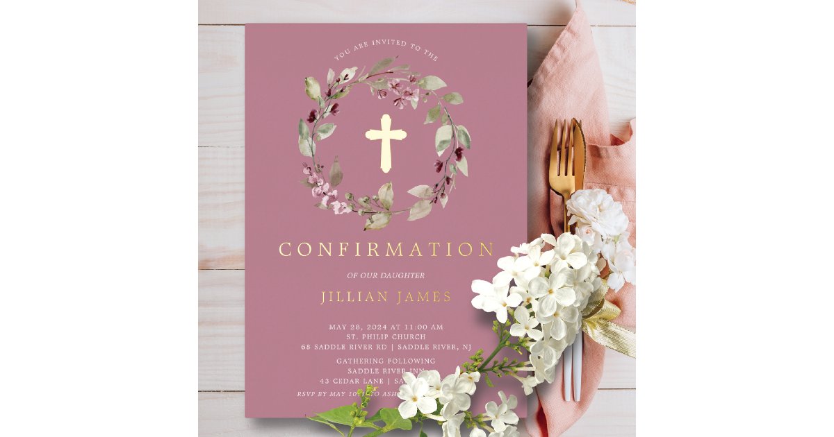 Graceful Gathering First Confirmation Invitation Foil Invitation | Zazzle
