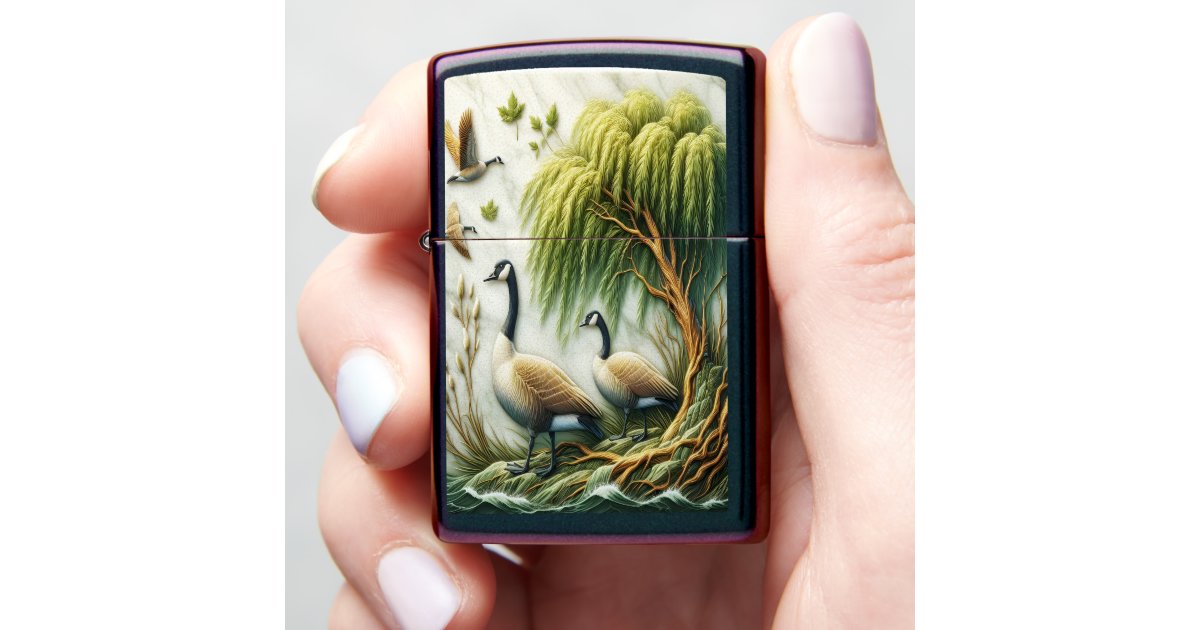 Graceful Geese in Willow Tree Greenery Zippo Lighter | Zazzle