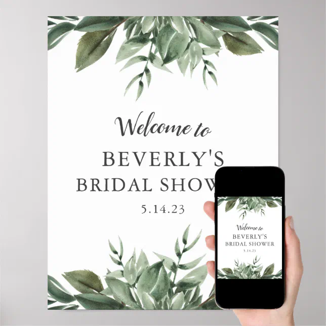 Graceful Greenery Bridal Shower Welcome Sign | Zazzle