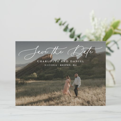 Graceful Modern Calligraphy Full Photo Save The Date | Zazzle